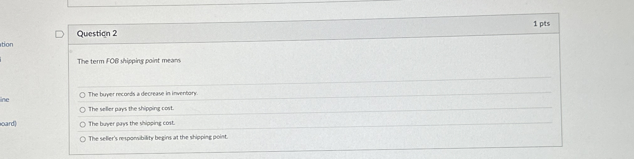 Solved Questign 21 ﻿ptsThe term FOB shipping point meansThe | Chegg.com