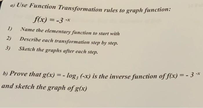 Solved a) Use Function Transformation rules to graph | Chegg.com