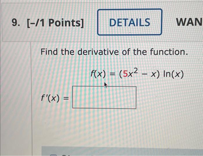 Solved [-/1 Points] Find the derivative of the function. | Chegg.com