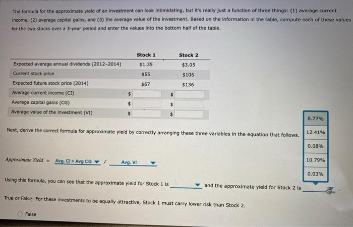 Solved The formula for the approximate yield of an | Chegg.com