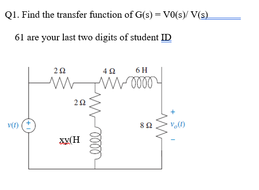 Solved Q1. ﻿Find the transfer function of G(s)=V0sV(s)61 | Chegg.com