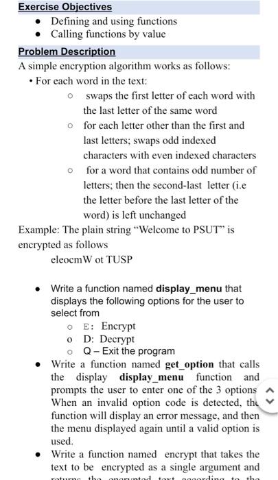 Solved Exercise Objectives Defining and using functions | Chegg.com