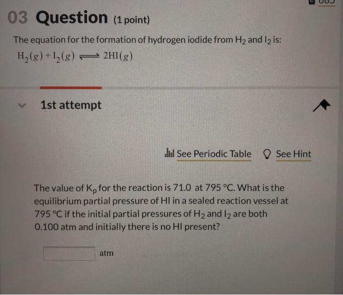 Solved 03 Question (1 point) The equation for the formation | Chegg.com