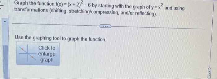 Solved Graph the function f(x)=(x+2)2−6 by starting with the | Chegg.com