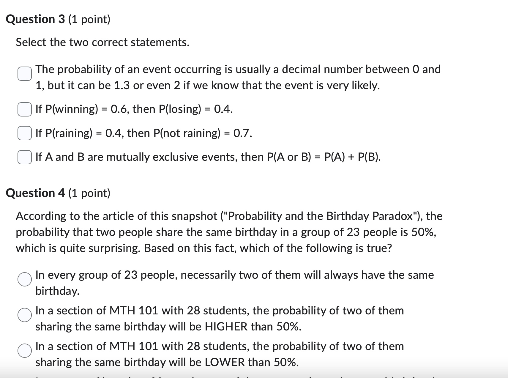 Solved Question 3 (1 ﻿point)Select the two correct | Chegg.com