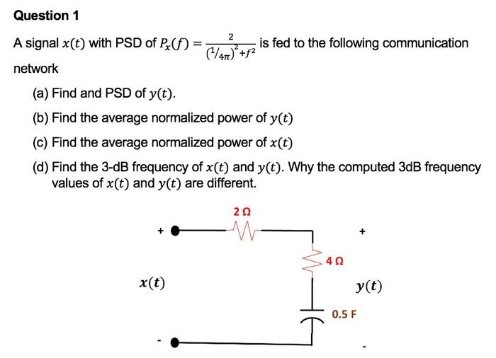Solved Question 1 A signal x(t) with PSD of Px(f) = network | Chegg.com