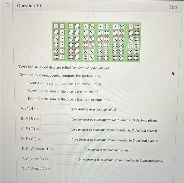Solved Given the following events, compute the | Chegg.com