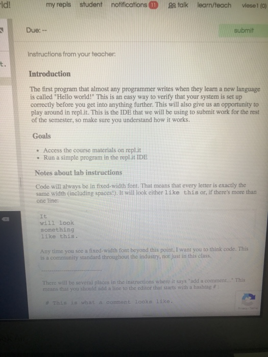 Solved M Repl.it: Your submission in Latx replit - Lab 1.1 - | Chegg.com