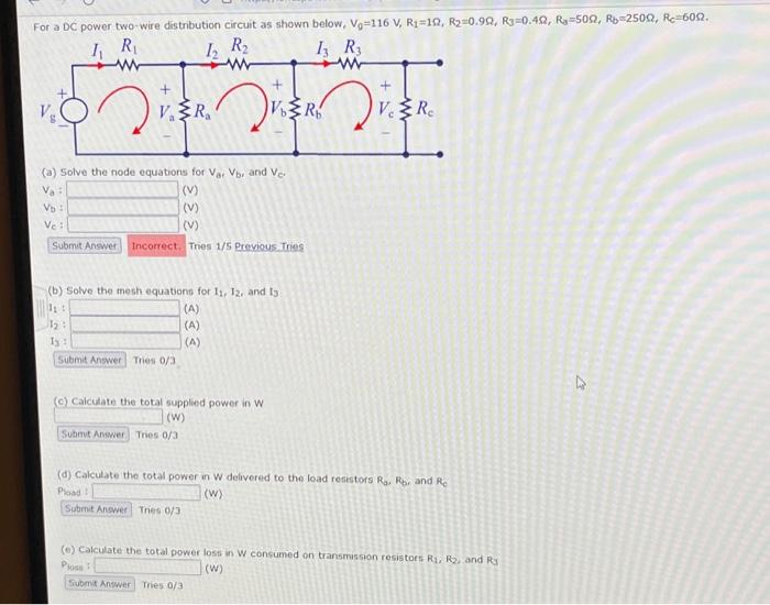 Solved For a DC power two wire distribution circuit as shown | Chegg.com