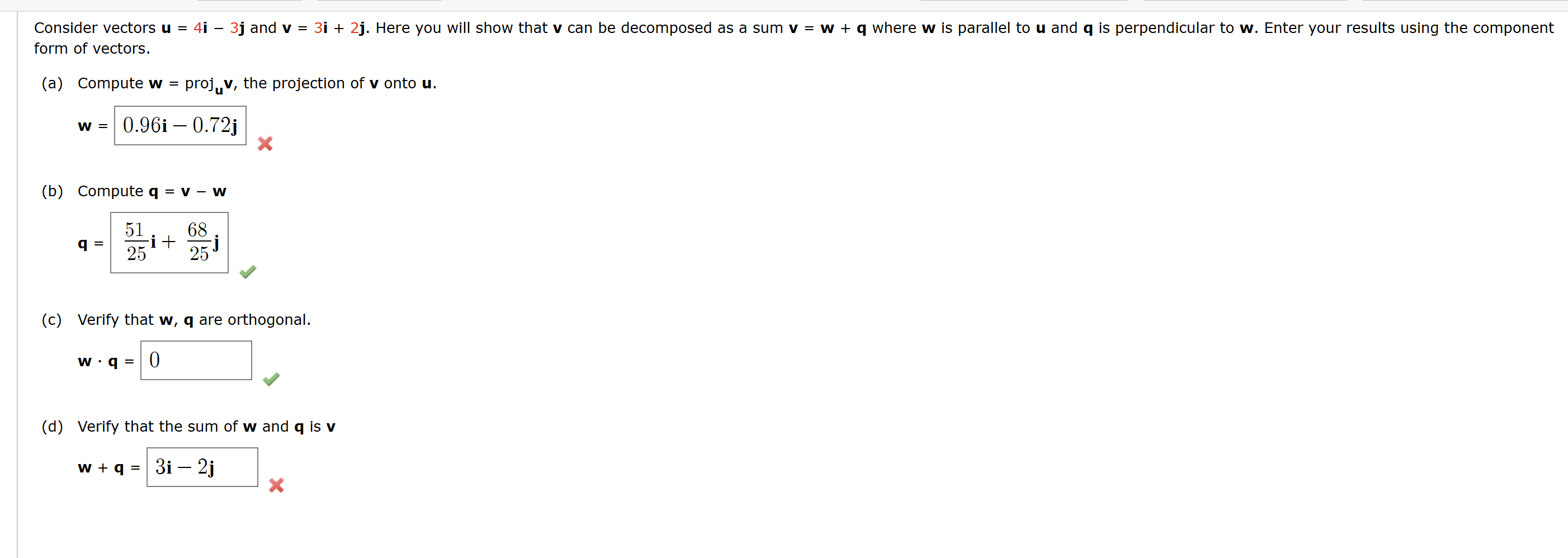 form of ﻿vectors.(a) ﻿Compute w=projuv, ﻿the | Chegg.com