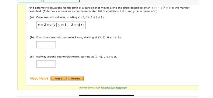 Solved Find parametric equations for the path of a particle | Chegg.com