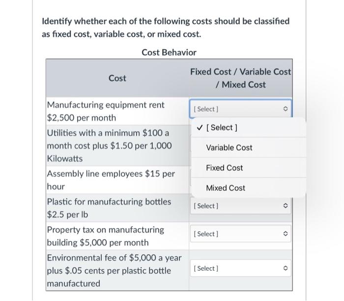 Solved Identify Whether Each Of The Following Costs Should Chegg