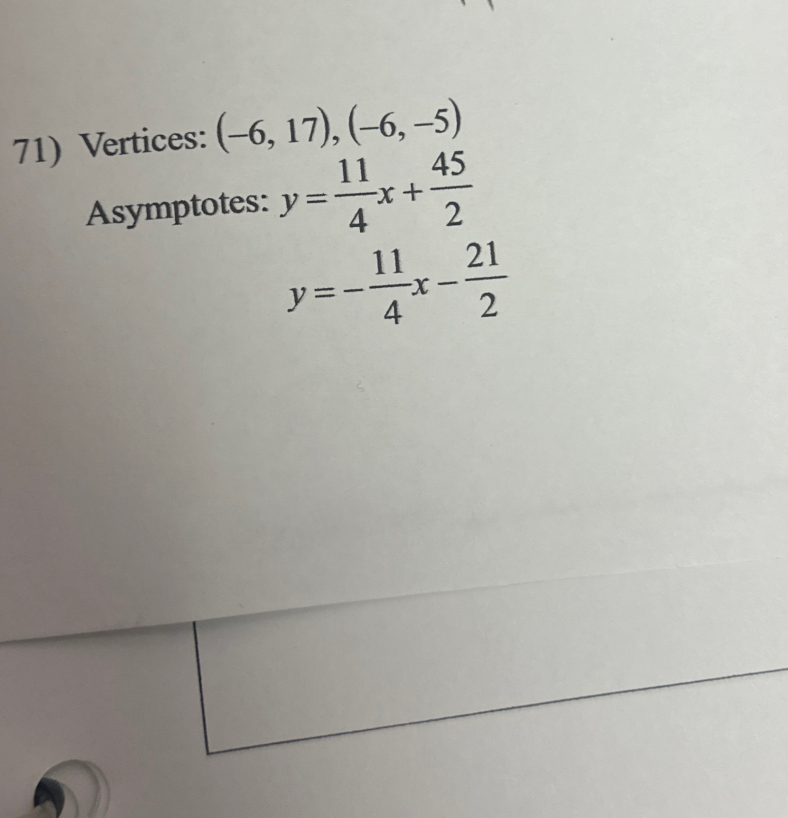 Solved Put in standard form for a hyperbola Vertices: | Chegg.com