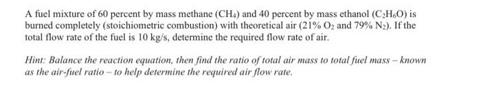 Solved A fuel mixture of 60 percent by mass methane (CH4) | Chegg.com