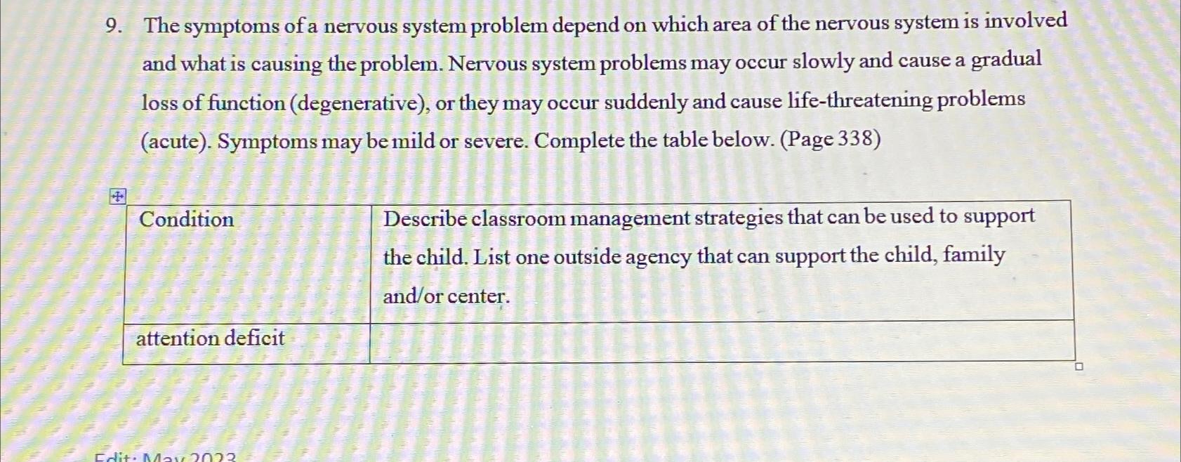 Solved The symptoms of a nervous system problem depend on | Chegg.com