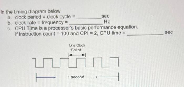 Solved the timing diagram below a. clock period = clock | Chegg.com