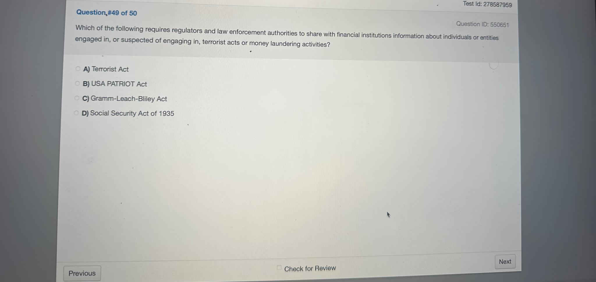 Solved Question,#49 ﻿of 50Test Id: 278587959Which of the | Chegg.com