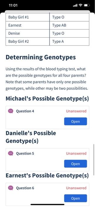 Solved х Blood Type Genotypes Unanswered Match the genotypes | Chegg.com