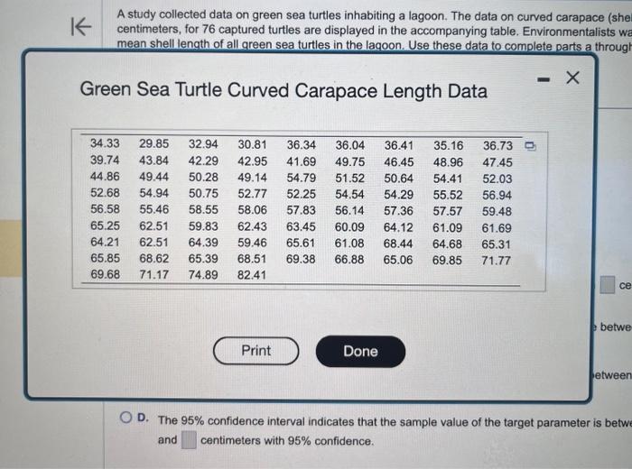 Solved A study collected data on green sea turtles | Chegg.com