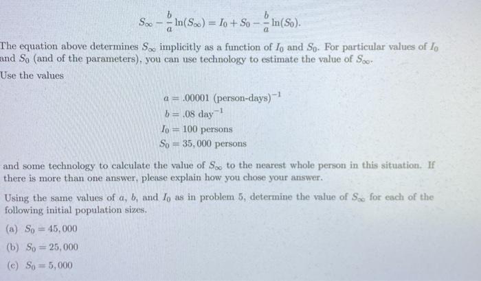 Solved In Sw- In(Soc) = lo + So --In(So). The equation above | Chegg.com