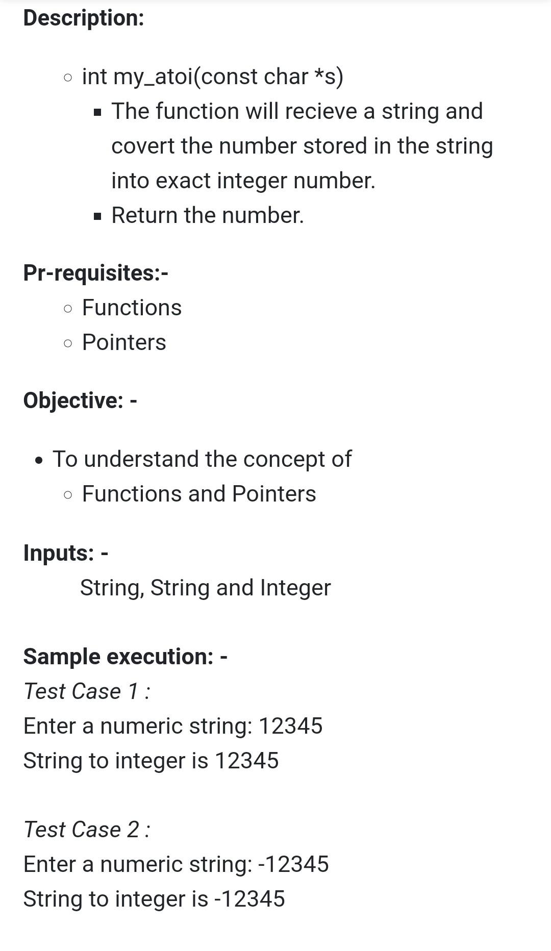 Description: int my_atoi(const char *s) - The | Chegg.com