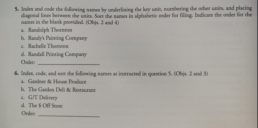 Solved Index and code the following names by underlining the | Chegg.com
