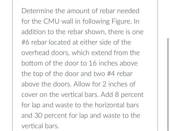 Solved Determine the amount of rebar needed for the CMU wall | Chegg.com