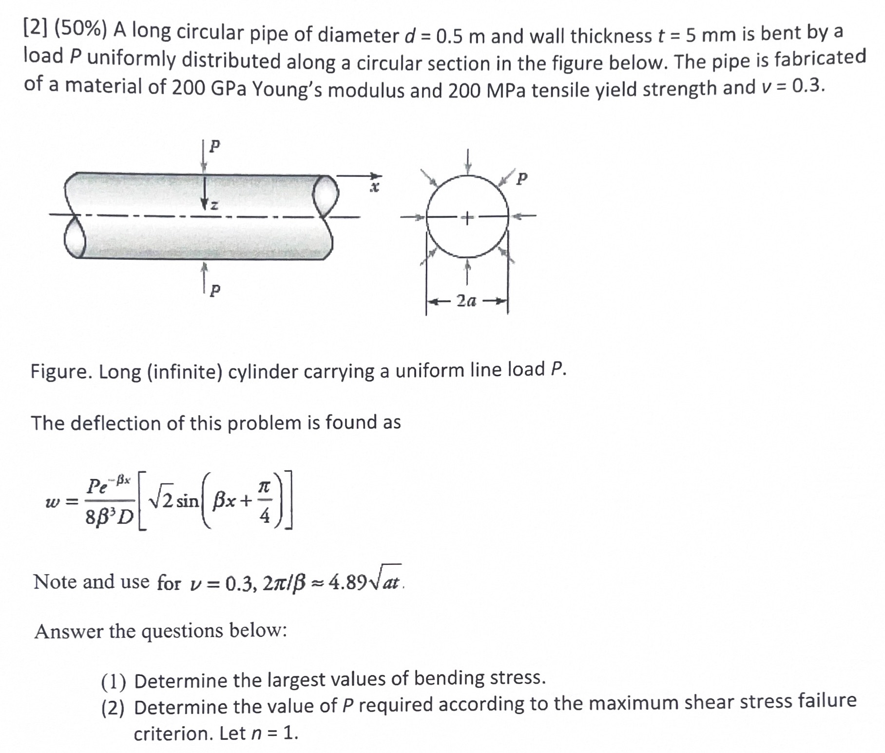 [2] ﻿ A long circular pipe of diameter d=0.5m ﻿and | Chegg.com