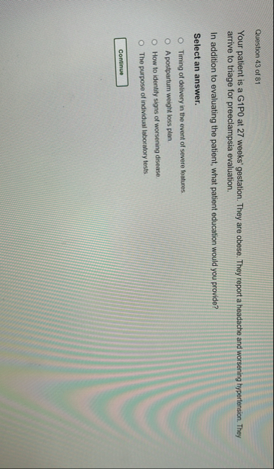 Solved Question 43 ﻿of 81Your patient is a G1P0 ﻿at 27 | Chegg.com