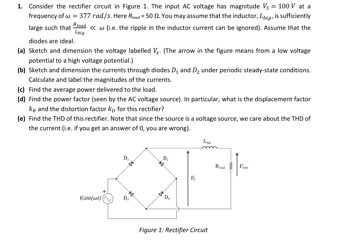 Solved Consider the rectifier circuit in Figure 1. ﻿The | Chegg.com