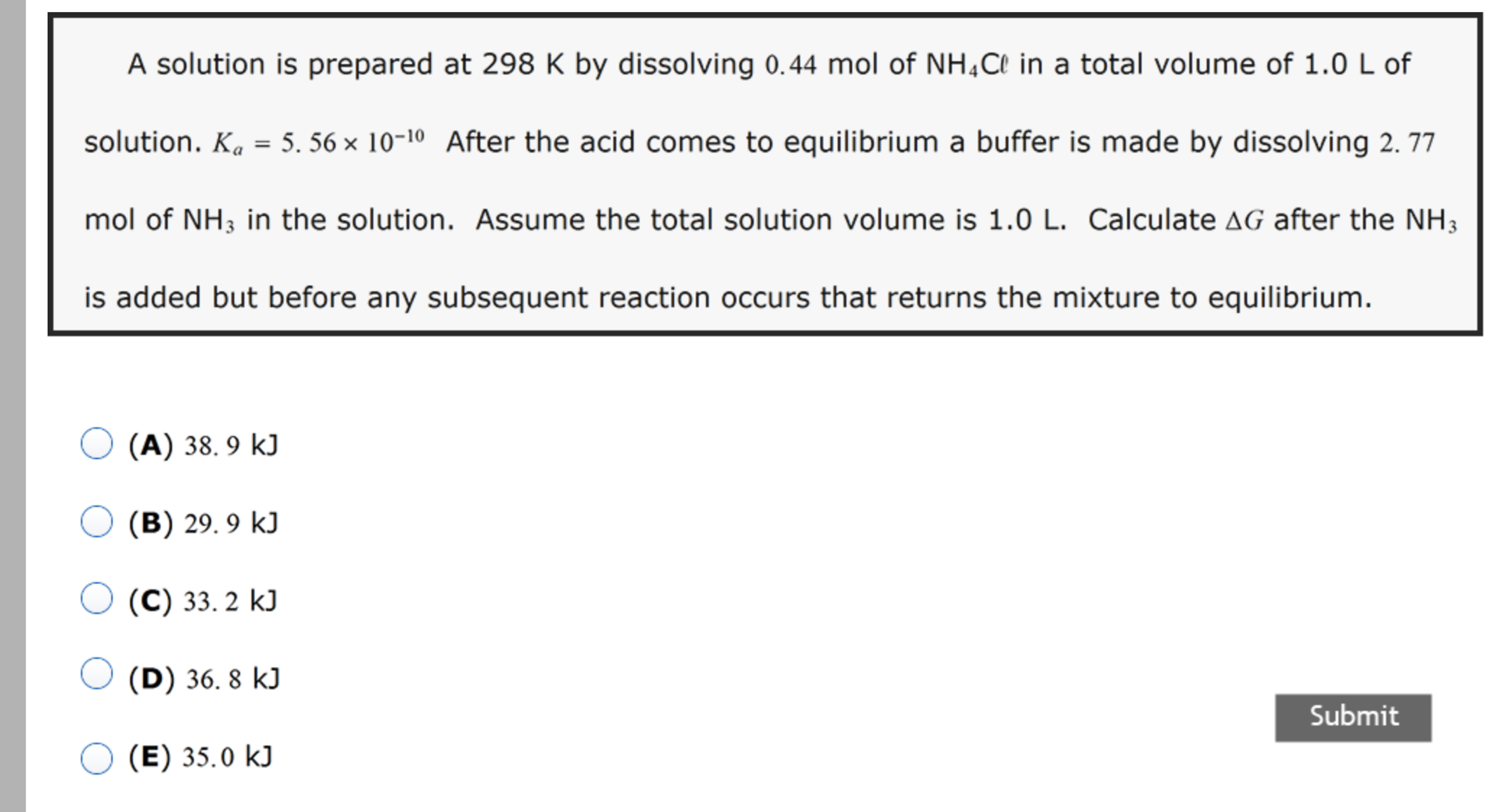 Solved A solution is prepared at 298K ﻿by dissolving 0.44mol | Chegg.com
