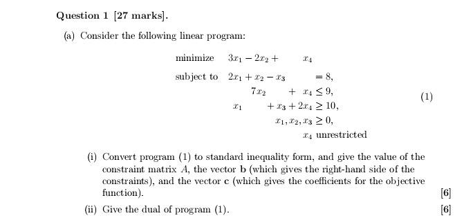 Solved (a) Consider the following linear program: minimize | Chegg.com