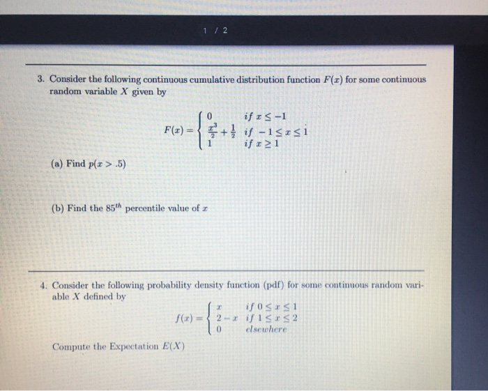 Solved 1 / 2 3. Consider the following continuous cumulative | Chegg.com