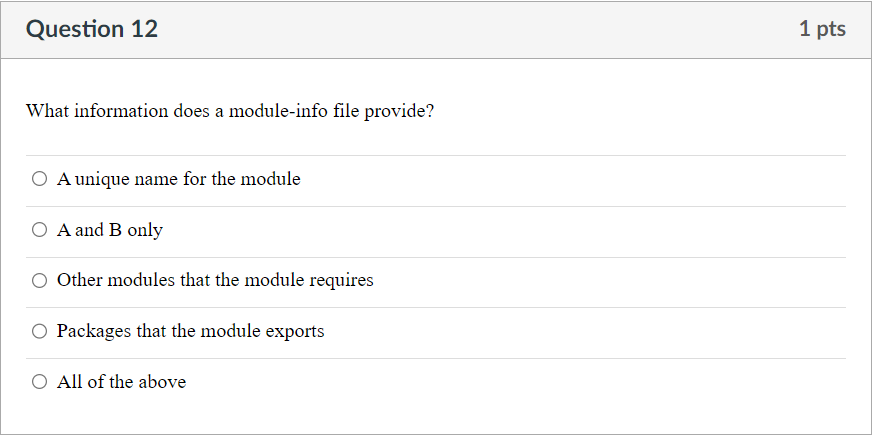 Solved Question 12What information does a module-info file | Chegg.com