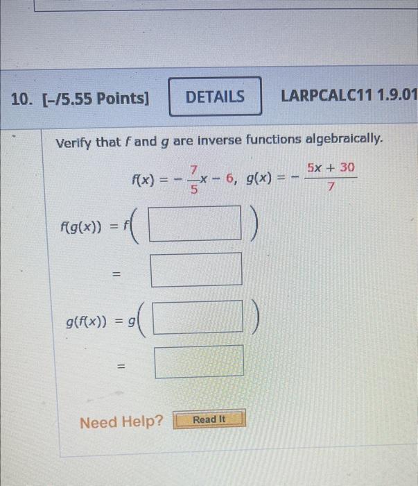 Solved Verify that f and g are inverse functions | Chegg.com