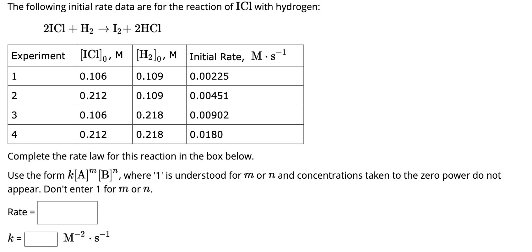 Solved The following initial rate data are for the reaction | Chegg.com