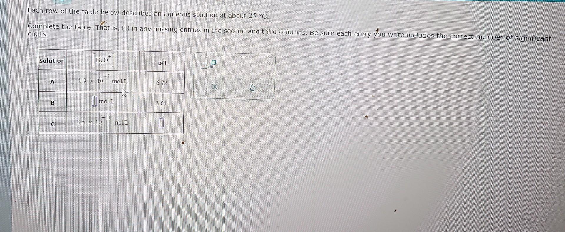 Solved Each row of the table below describes an aqueous | Chegg.com