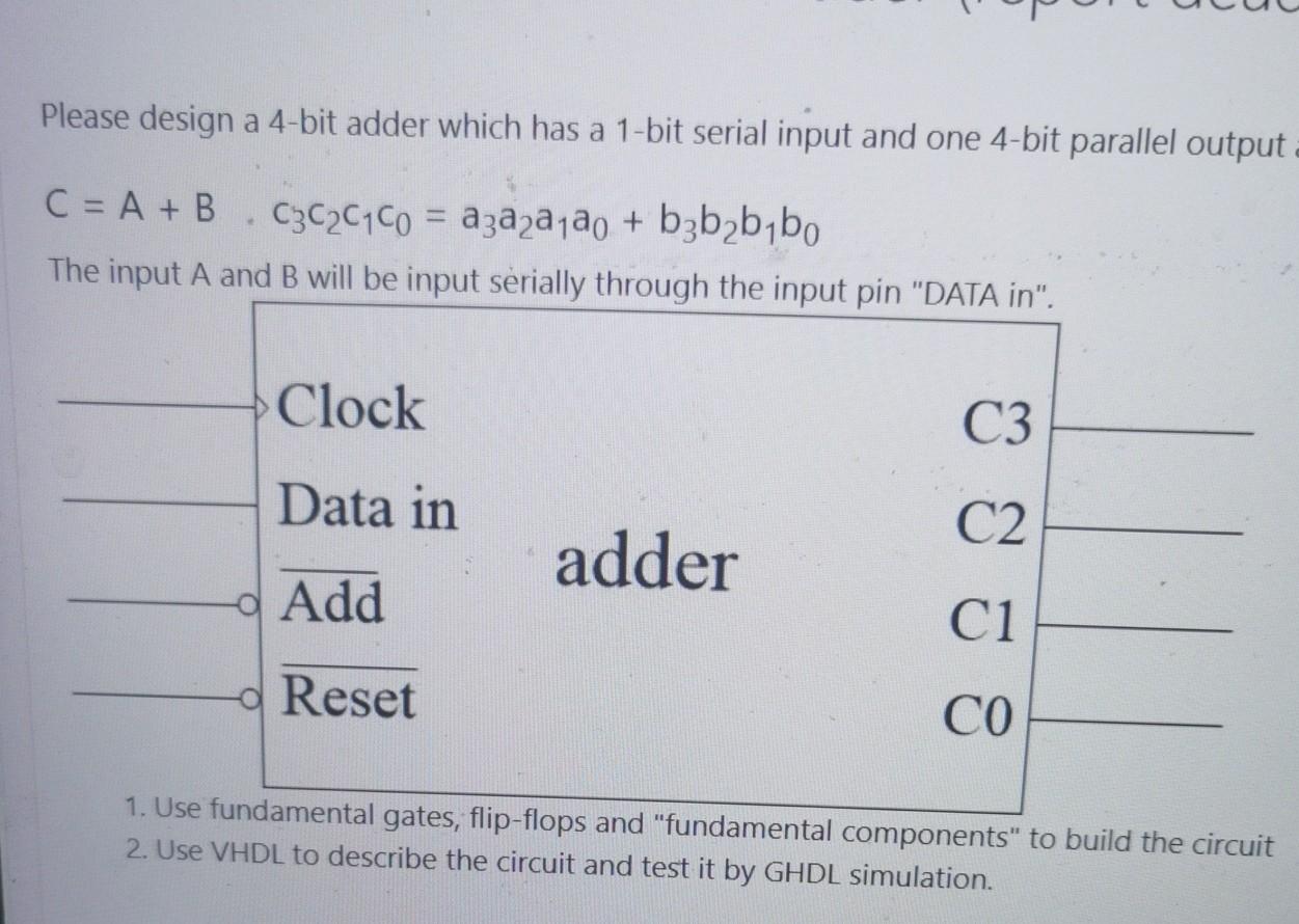 Solved Please design a 4-bit adder which has a 1-bit serial | Chegg.com