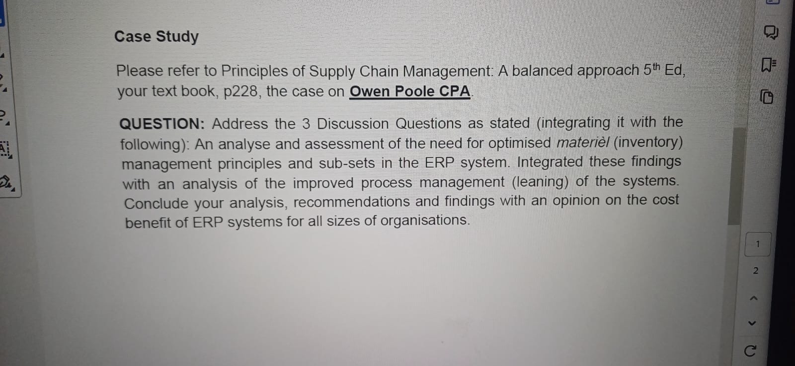 Solved Case StudyPlease refer to Principles of Supply Chain | Chegg.com