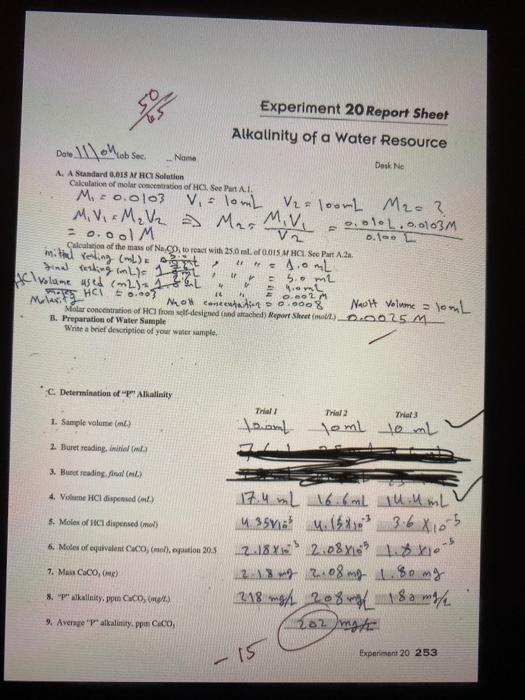 Solved Experiment 20 Report Sheet Alkalinity of a Water | Chegg.com