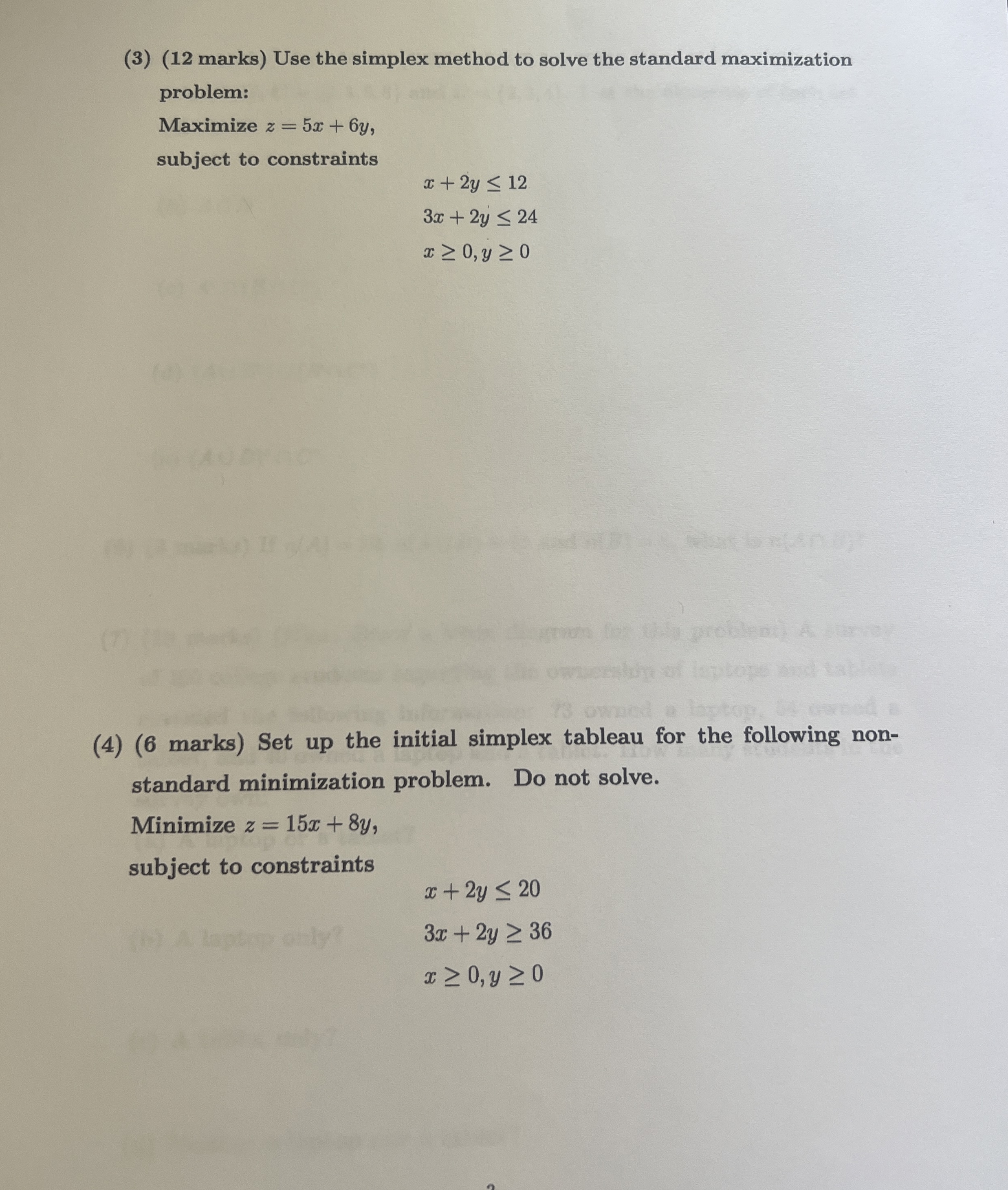 Solved (3) (12 ﻿marks) ﻿Use the simplex method to solve the | Chegg.com