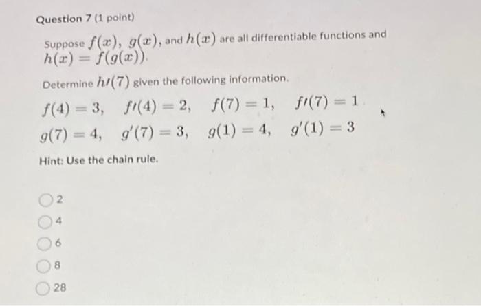 Solved Suppose f(x),g(x), and h(x) are all differentiable | Chegg.com