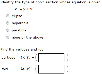 Solved Identify the type of conic section whose equation is | Chegg.com