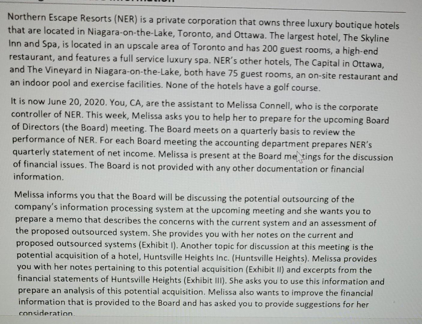 Solved Northern Escape Resorts (NER) a private corporation | Chegg.com