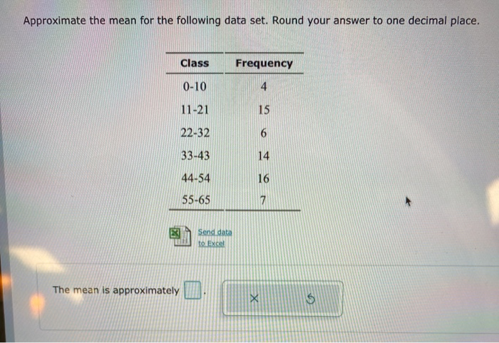Solved Approximate the mean for the following data set. | Chegg.com
