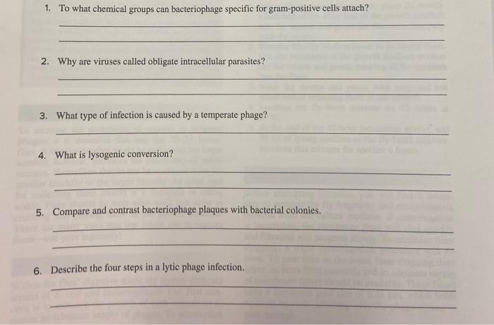 Solved 1. To what chemical groups can bacteriophage specific | Chegg.com
