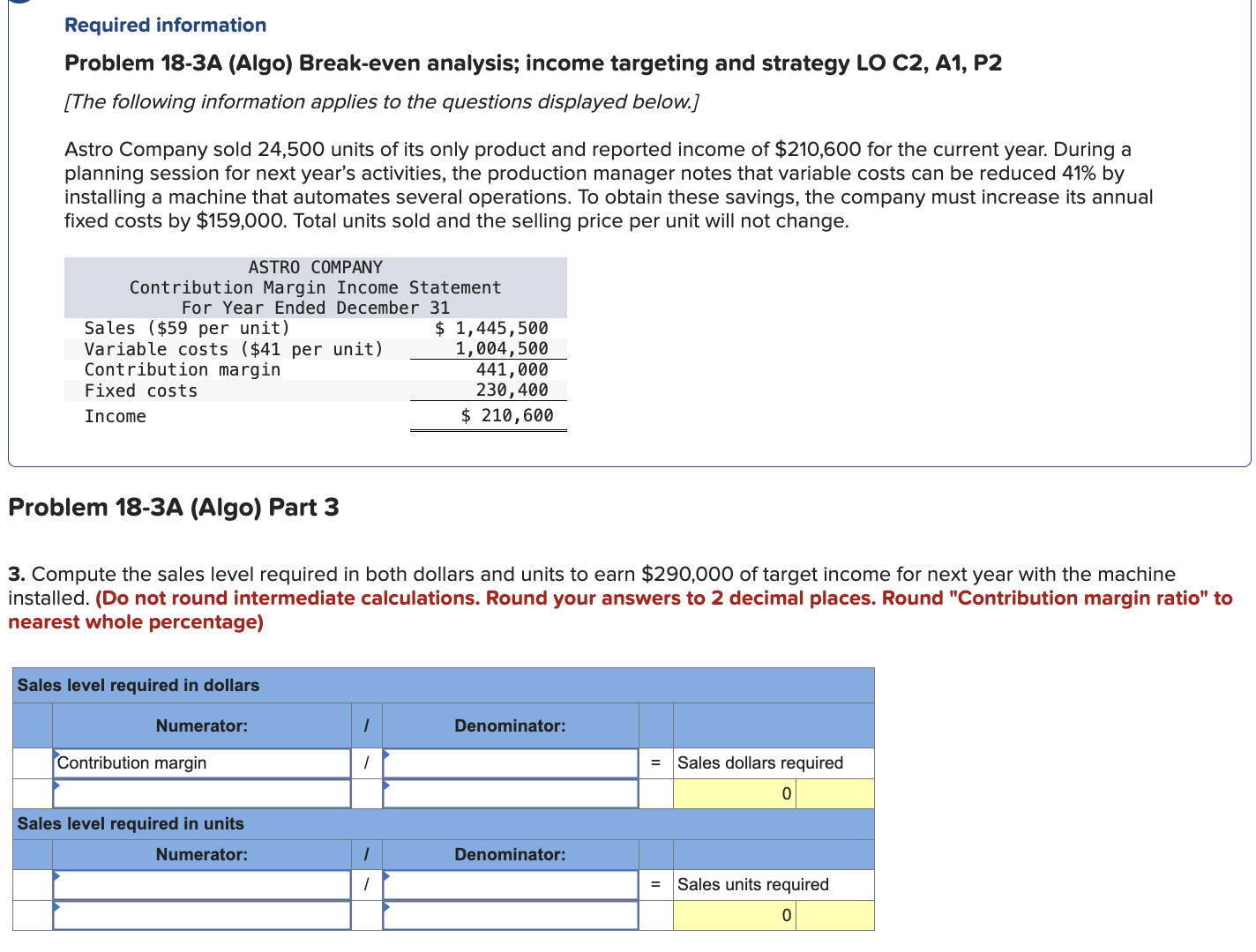 Solved Required informationProblem 18-3A (Algo) ﻿Break-even | Chegg.com