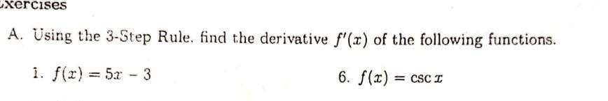 Solved Xercises A. Using the 3-Step Rule, find the | Chegg.com