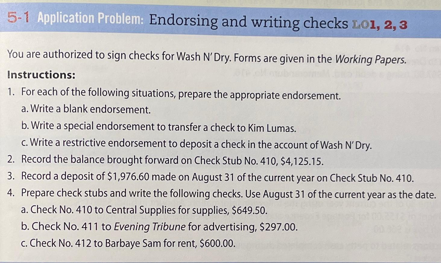 Solved 5-1 ﻿Application Problem: Endorsing and writing | Chegg.com