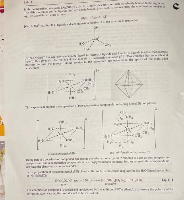 Solved Lab 11 Preparation of Nickel(II) Coordination | Chegg.com